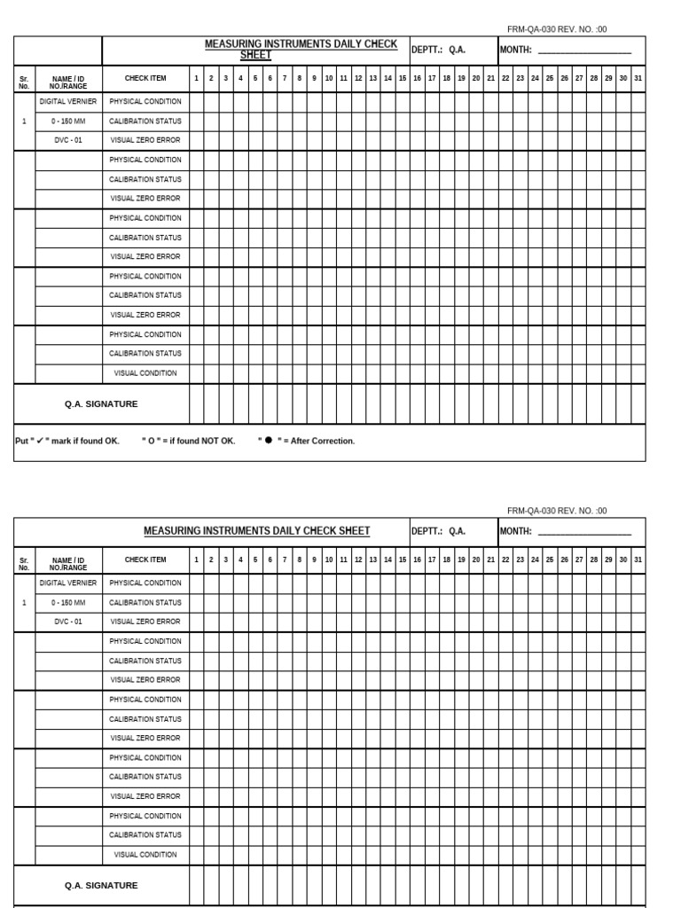 QA-030 Daily Instrument Check Sheet | PDF