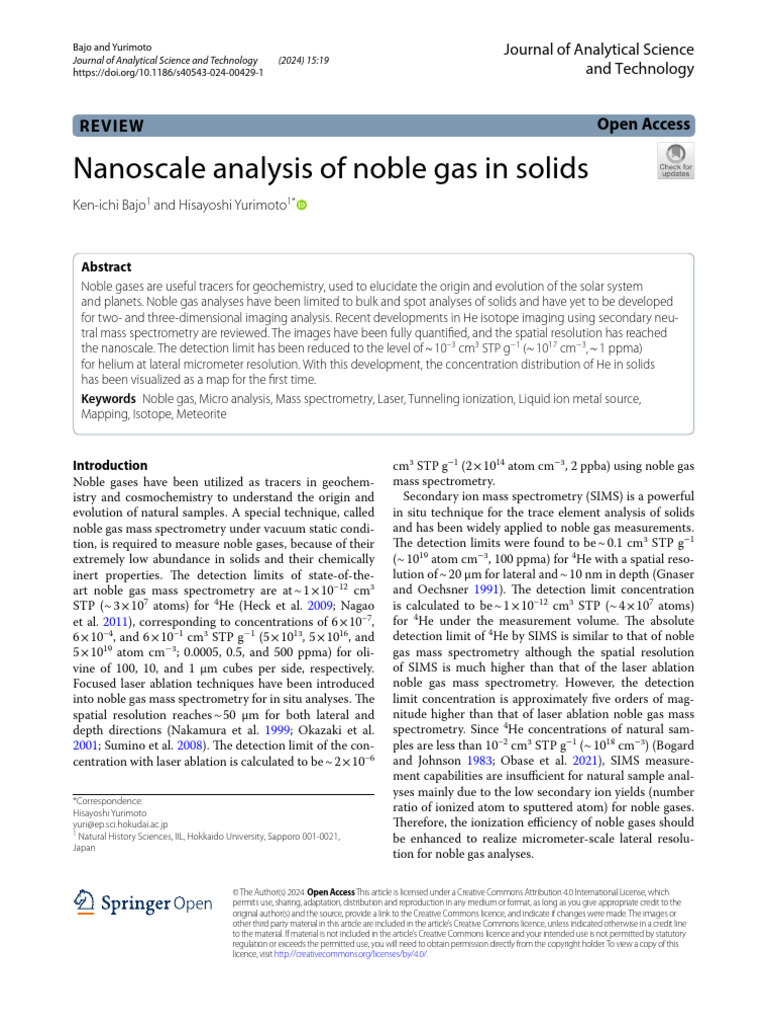 Nanoscale Analysis of Noble Gas in Solids: Review Open Access | PDF