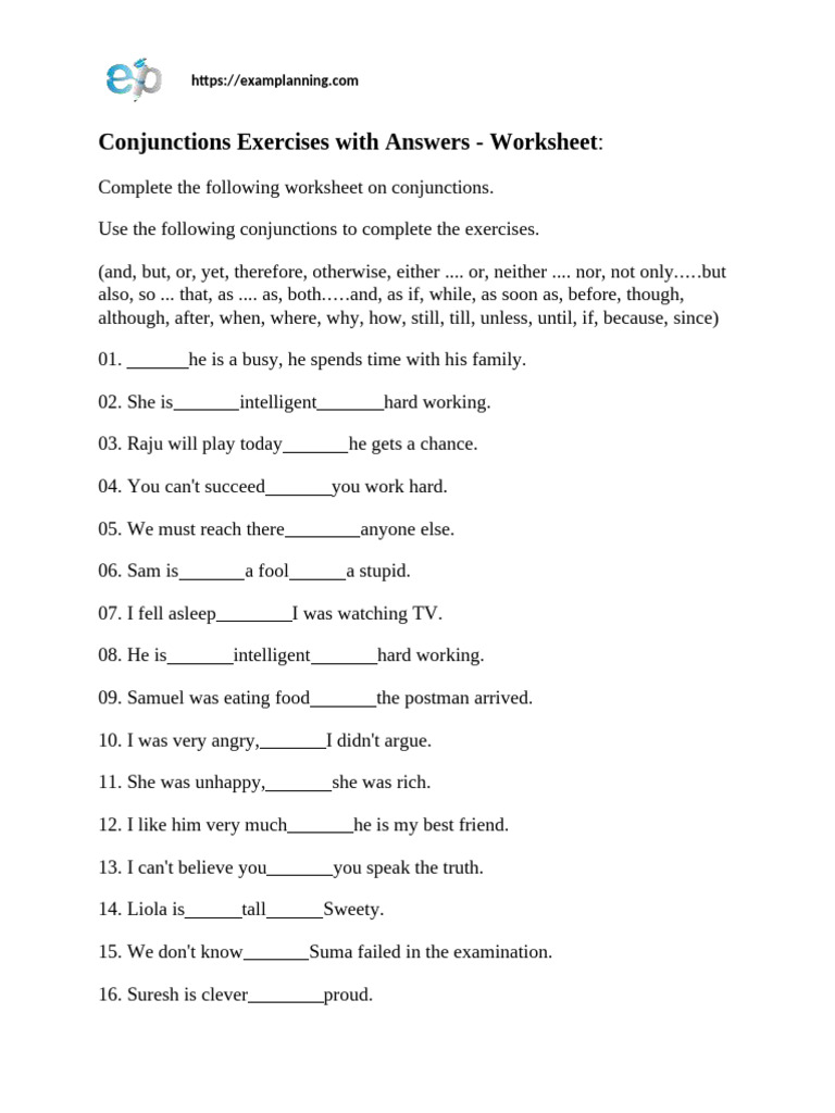 Conjunctions-Exercises-with-Answers | PDF