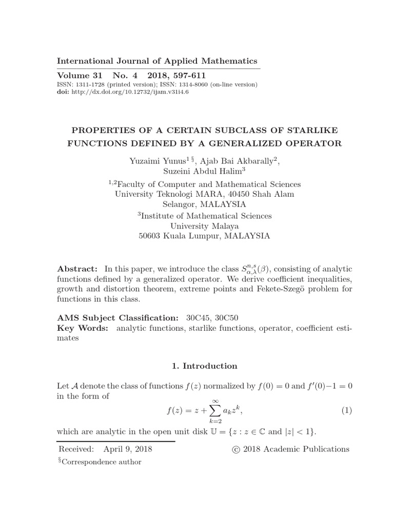 International Journal of Applied Mathematics - No. 4 2018, 597-611 | PDF