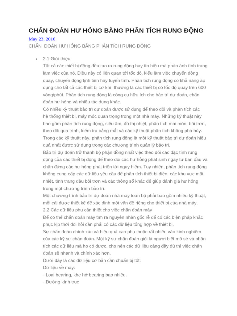 CHẨN ĐOÁN HƯ HỎNG BẰNG PHÂN TÍCH RUNG ĐỘNG | PDF