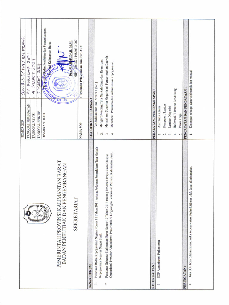 SOP Pedoman Pelaksanaan Cuti ASN | PDF