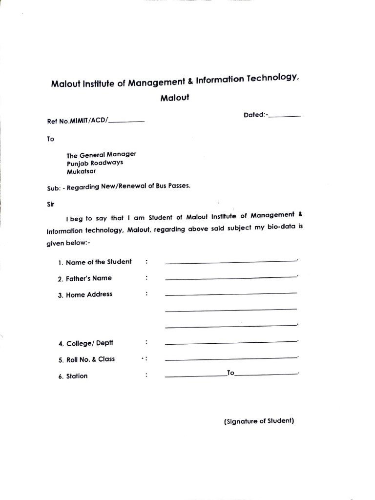 Bus Pass Form | PDF