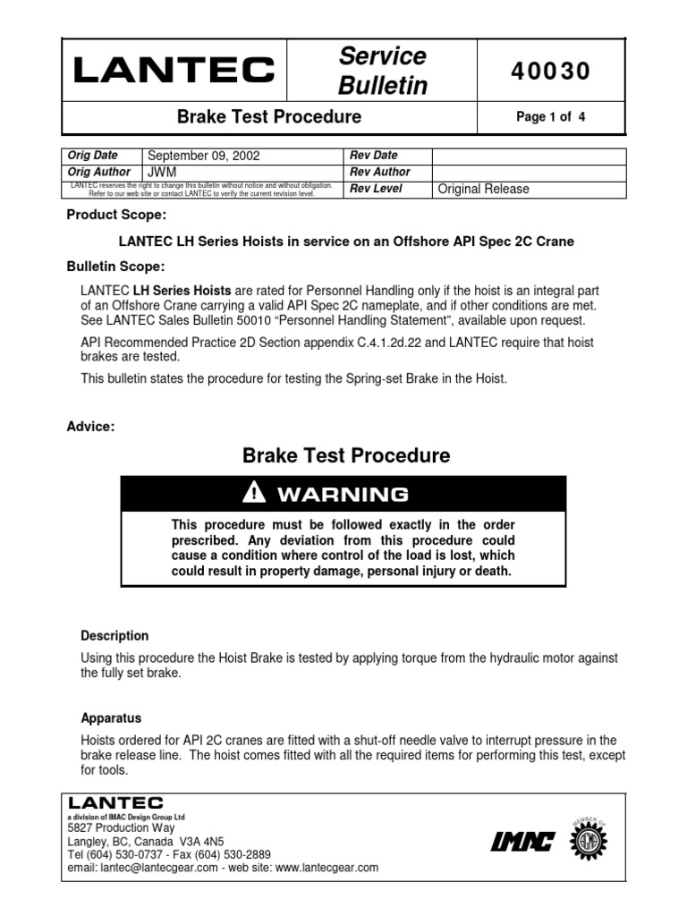 LANTEC Service Bulletin 40030 | PDF