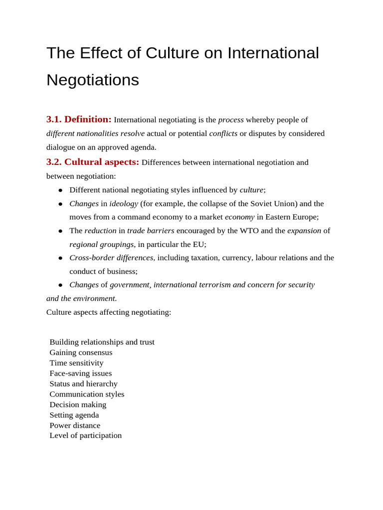 The Effect of Culture On International Negotiations | PDF