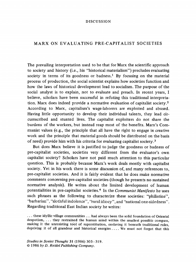 Marx Evaluating Pre-Capitalist Societies | PDF | Capitalism | Communism