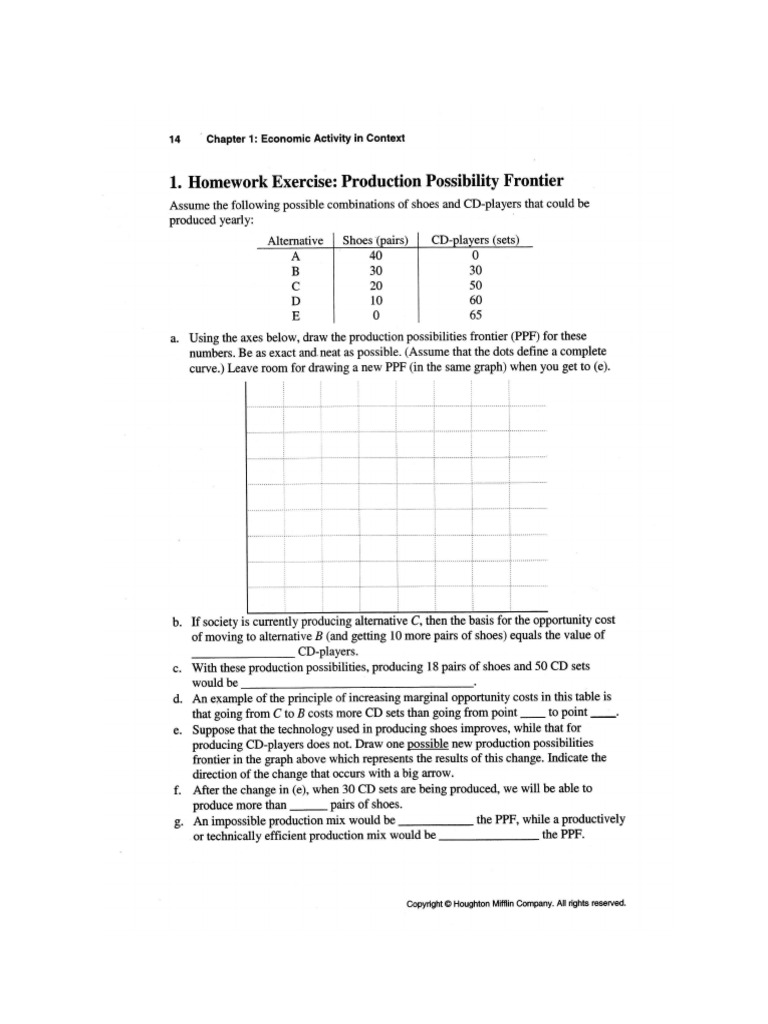 Production Possibility Frontiers Exercise | PDF