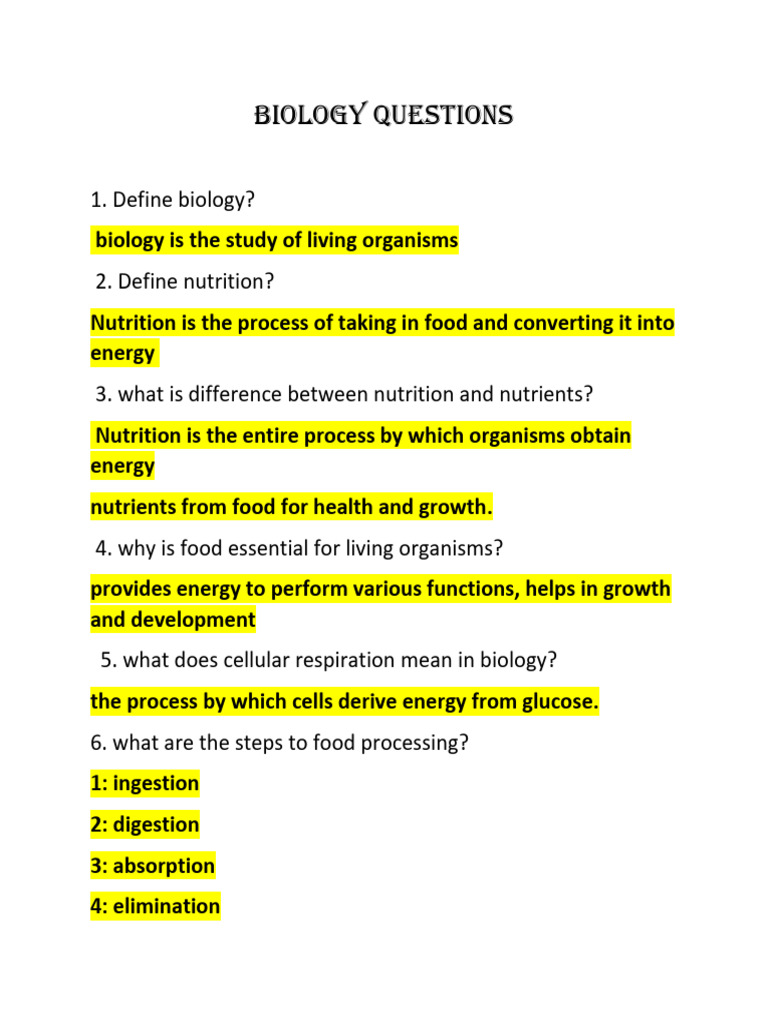 Biology Questions | PDF