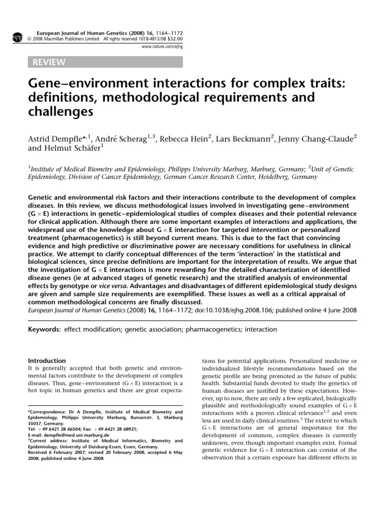Gene-Environment Interactions For Complex Traits | PDF