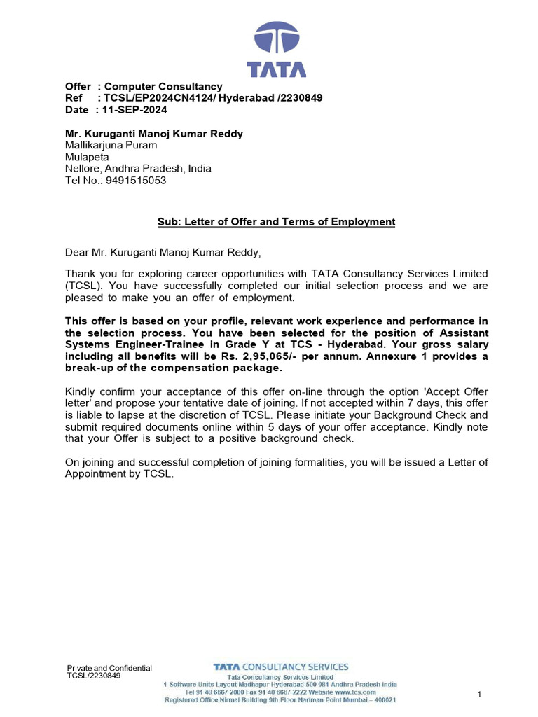 Offer Letter | PDF