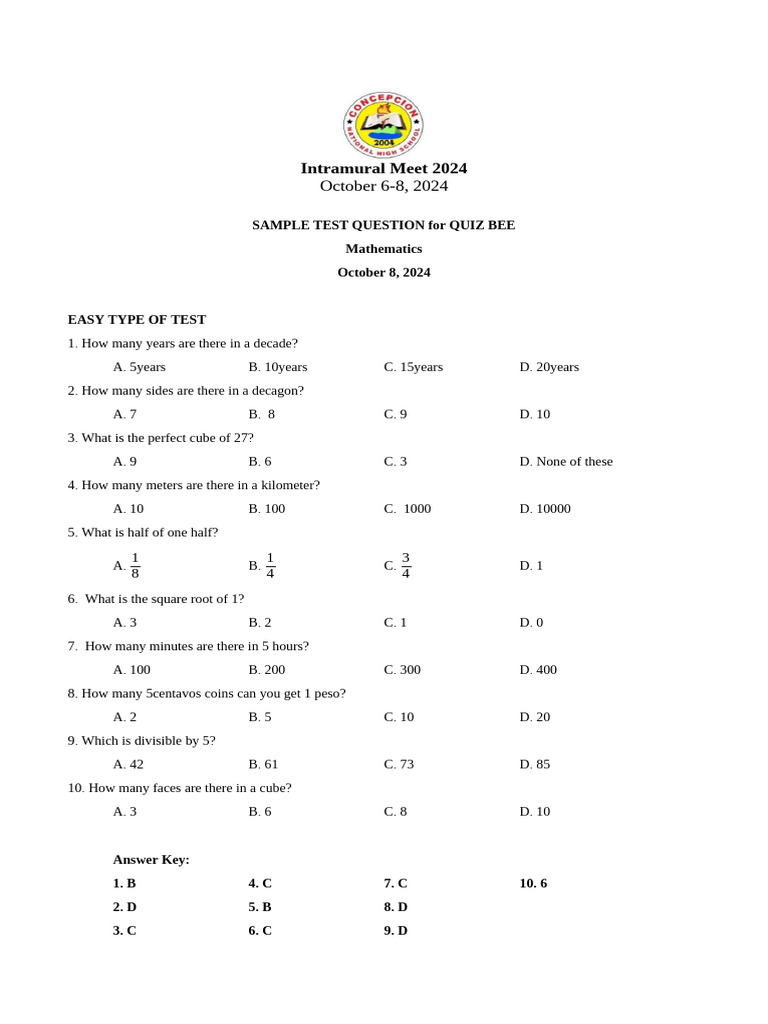 Math Quiz Bee | PDF