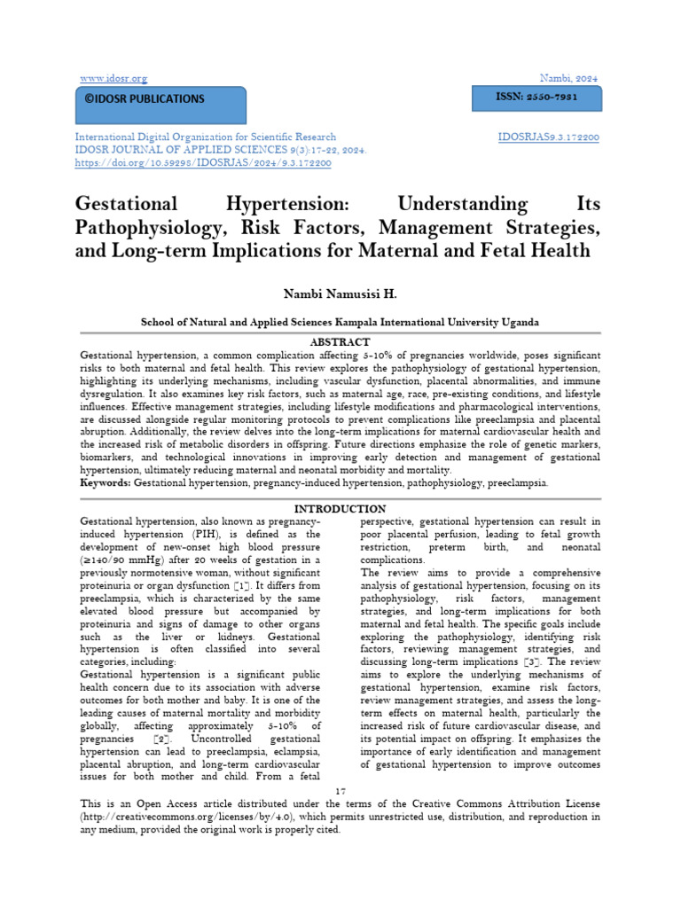 Gestational Hypertension: Understanding Its Pathophysiology, Risk ...