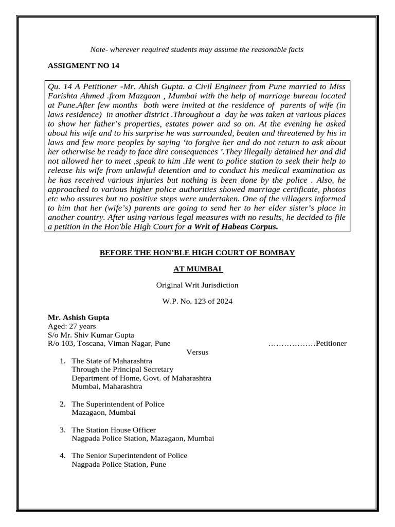 Draft 14 Writ of Habeas Corpus | PDF