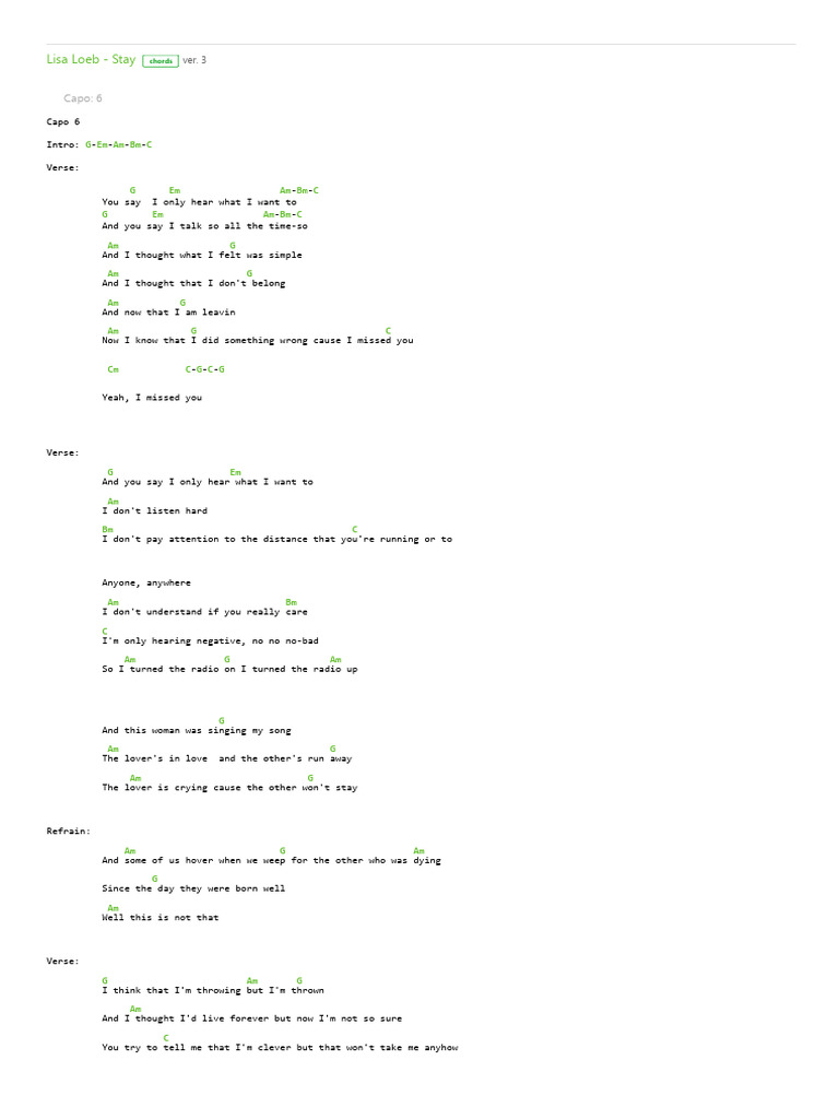 Lisa Loeb - Stay Chords | PDF