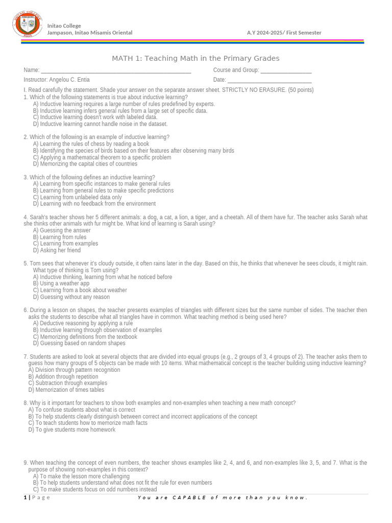 MIDTERM Math2 | PDF | Mathematics | Teaching Methods & Materials