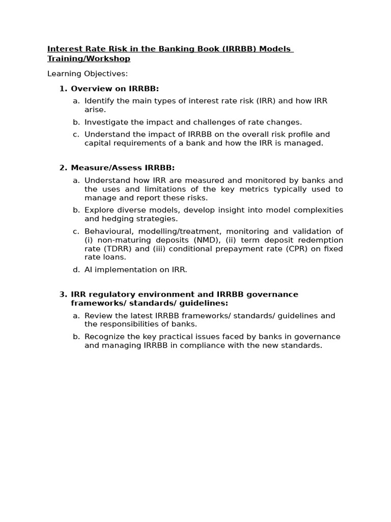 IRRBB Learning Objectives - v1.0 | PDF