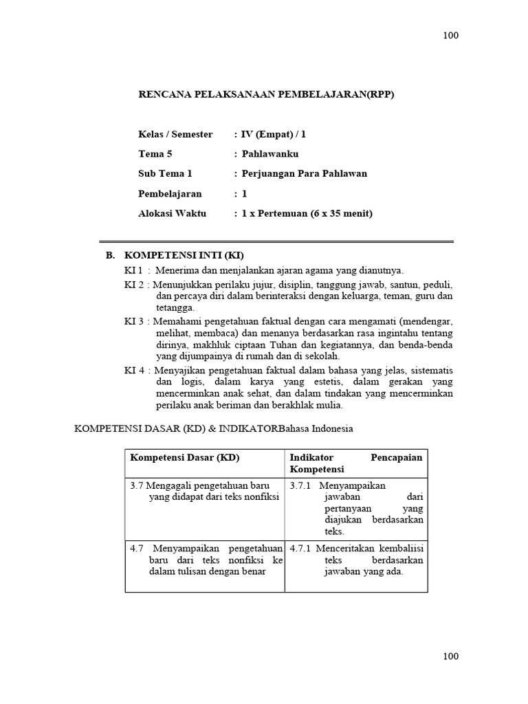 RPP SD Kelas Iv Petrin Tarigan | PDF