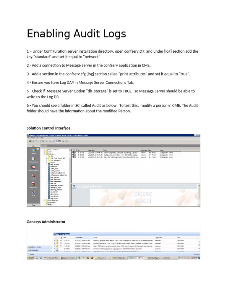 Genesys Audit Log Configuration Guide | PDF