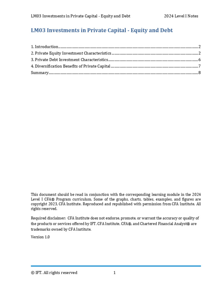 LM03 Investments in Private Capital - Equity and Debt IFT Notes | PDF