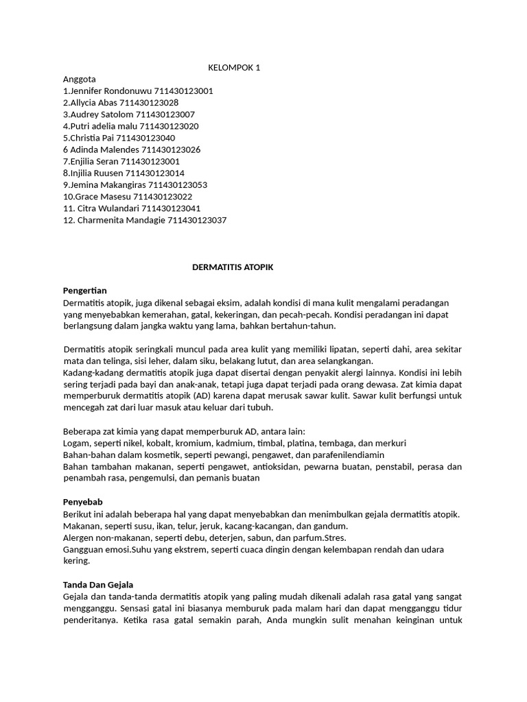 Dermatitis Atopik Kel 1 | PDF