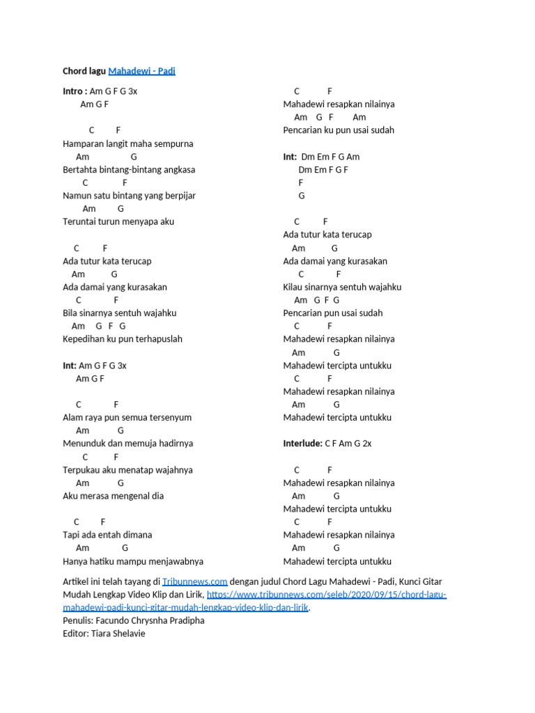 Chord Mahadewi Padi | PDF