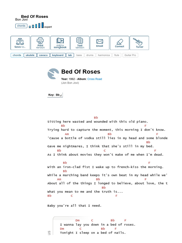 BED OF ROSES Chords - Bon Jovi - E-Chords | PDF
