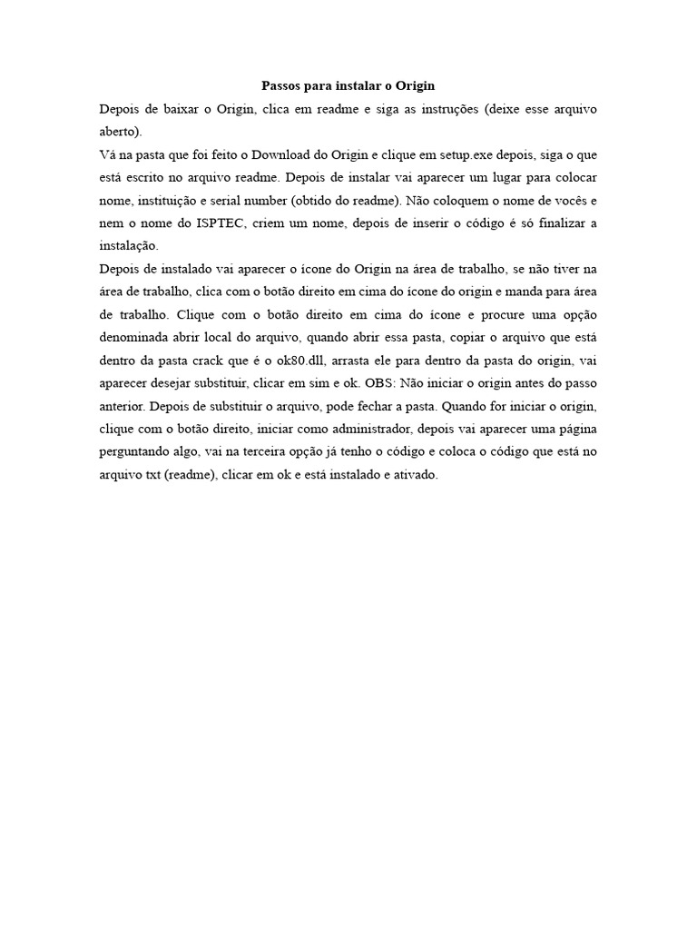 Passos Para Instalar o Origin | PDF