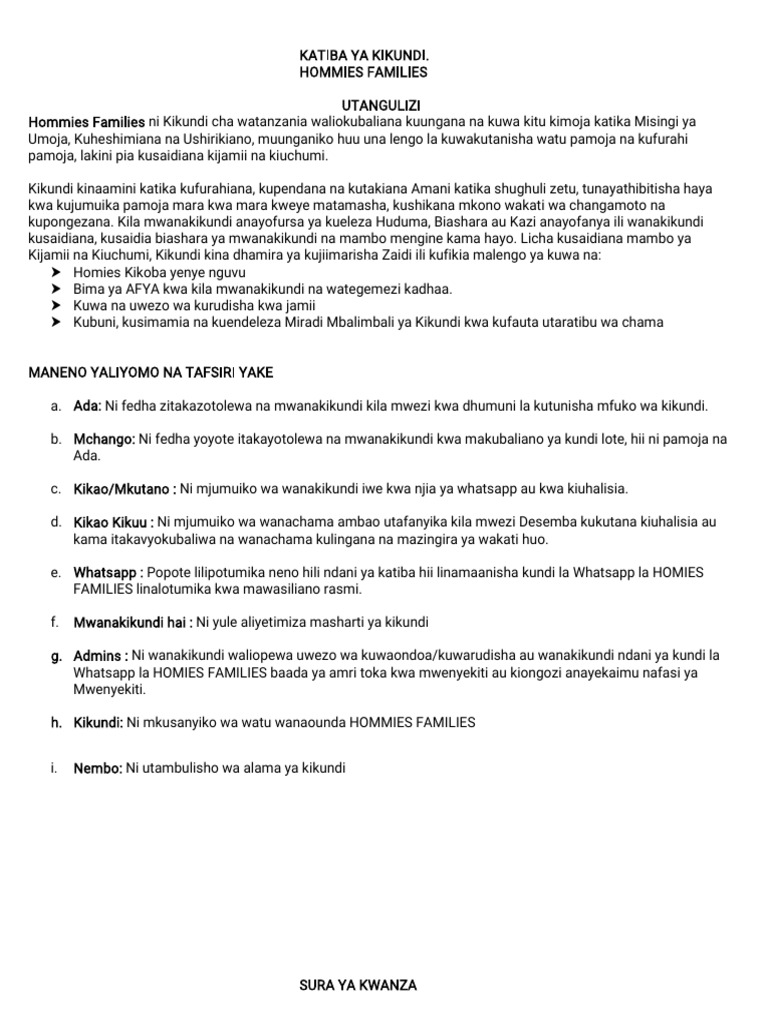 Katiba Ya Kikundi Cha Homies Families | PDF