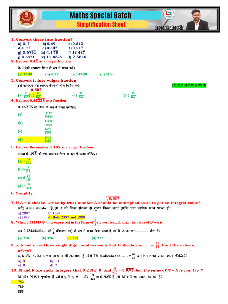 Simplification Sheet - 436242 - Crwill | PDF | Arithmetic | Number Theory