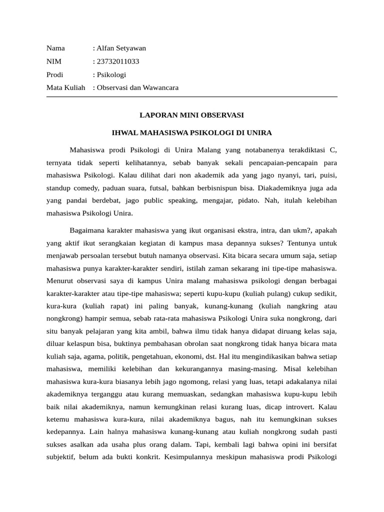 Alfan Setyawan - Observasi Dan Wawancara | PDF