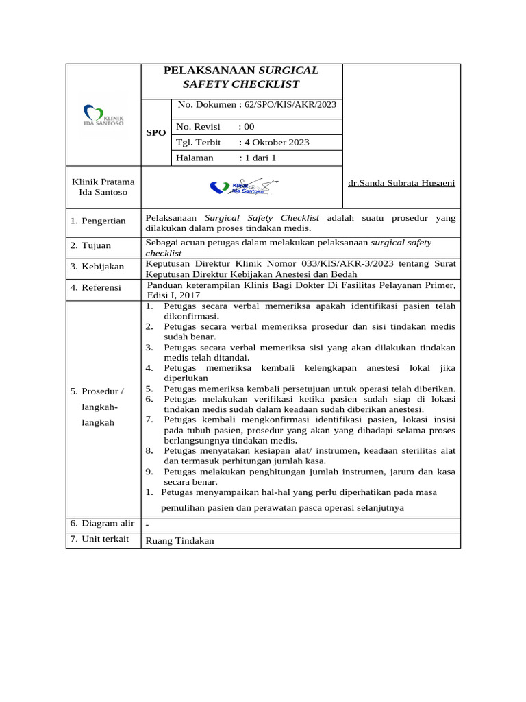 Spo - Surgical Safety Checklist | PDF