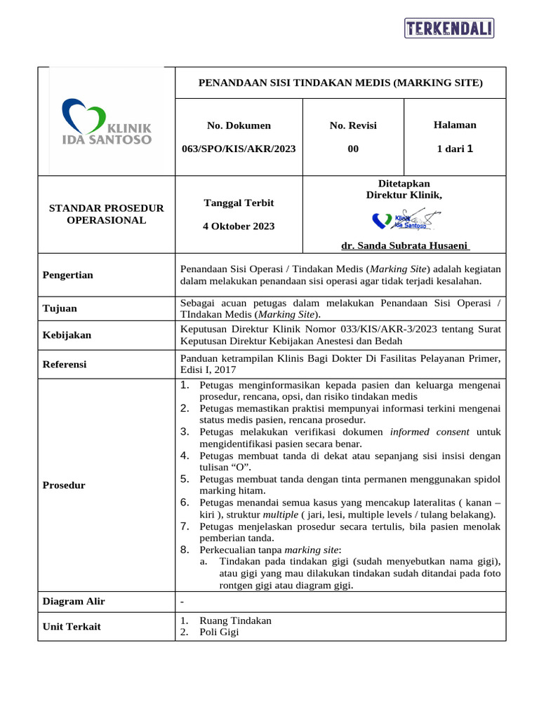Spo Penandaan Sisi Tindakan Medis (Marking Site) | PDF