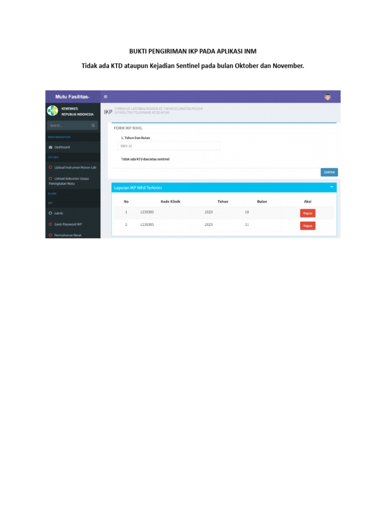 Bukti Pengiriman Ikp Pada Aplikasi Inm | PDF