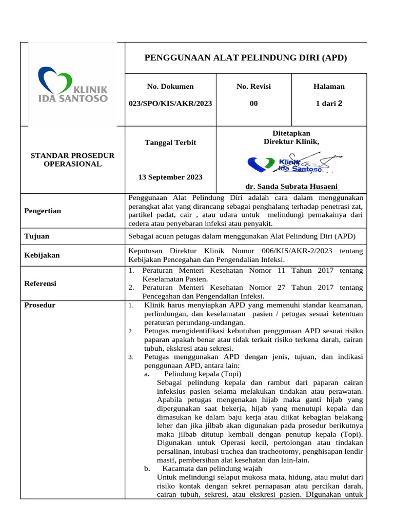 Spo Penggunaan Apd | PDF