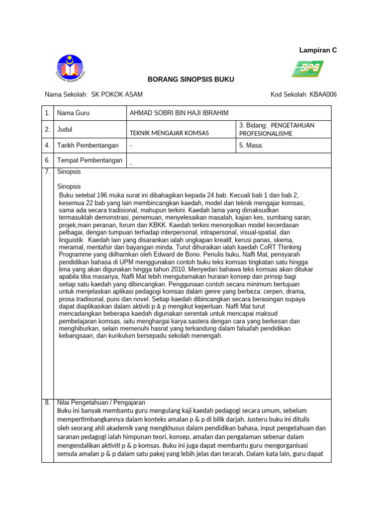 Sinopsis Buku Teknik Mengajar Komsas | PDF