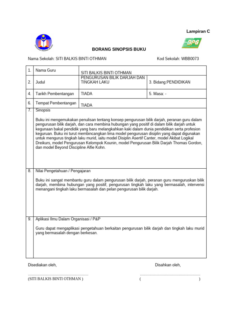 Sinopsis Buku Pengurusan Bilik Darjah Dan Tingkah Laku | PDF