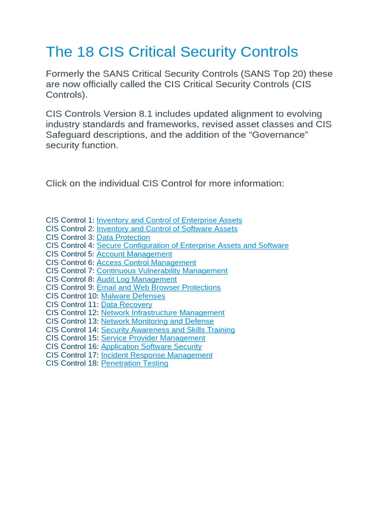 The 18 CIS Critical Security Controls | PDF