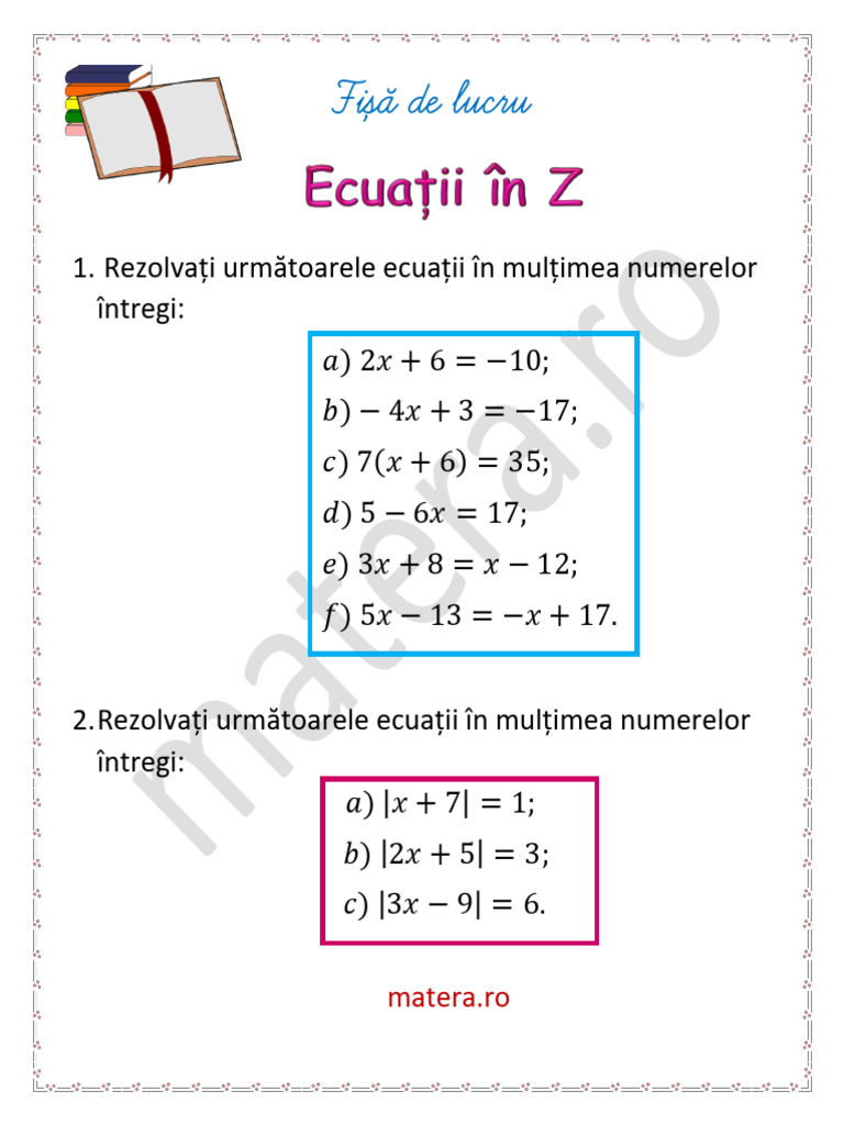 Fisa de Lucru Ecuatii in Z Matera - Ro | PDF