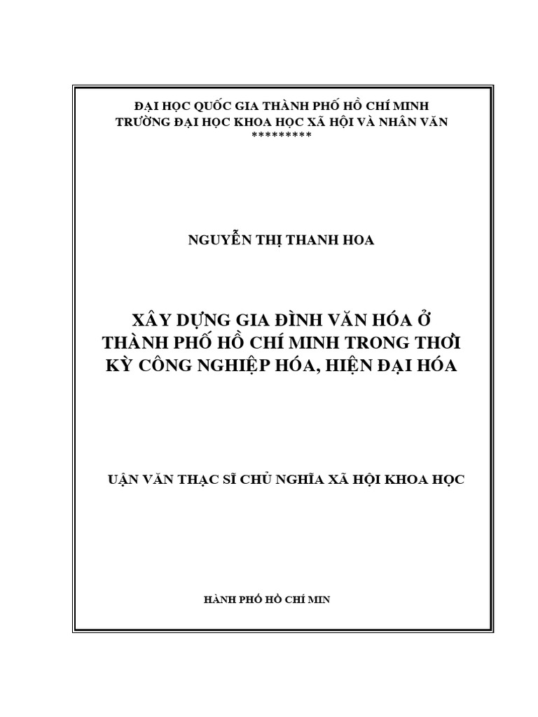 Xay Dung Gia Dinh Van Hoa o Thanh Pho Ho Chi Minh Trong Thoi Ky Cong Nghiep Hoa Hien Dai Hoa | PDF