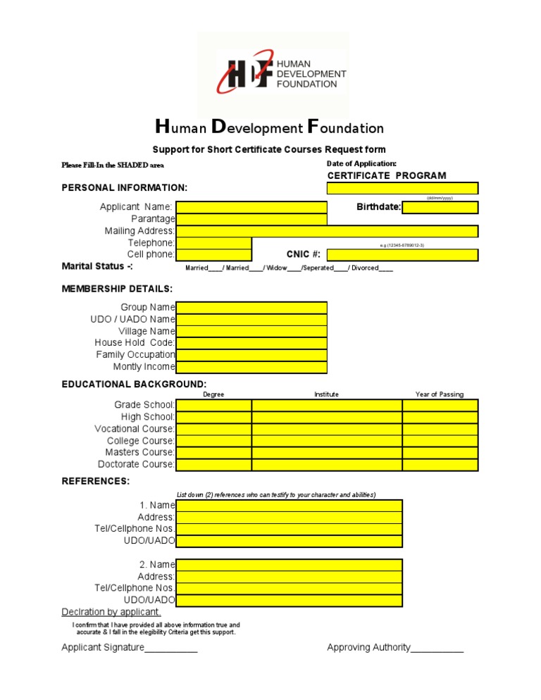 Short Certificate Course Application Form | PDF | Career & Growth | Law