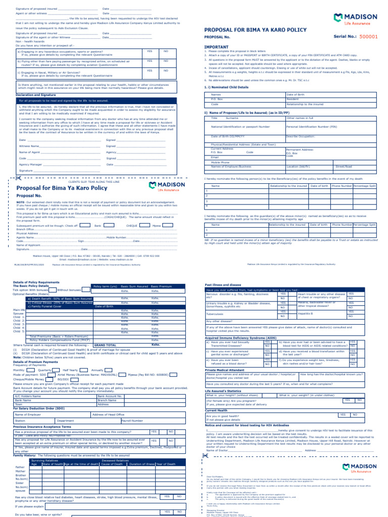Bima Ya Karo Proposal Form | PDF | Life Insurance | Insurance