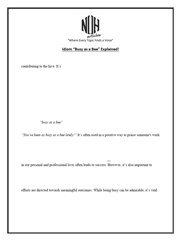 Idiom “Busy as a Bee” Explained! | PDF
