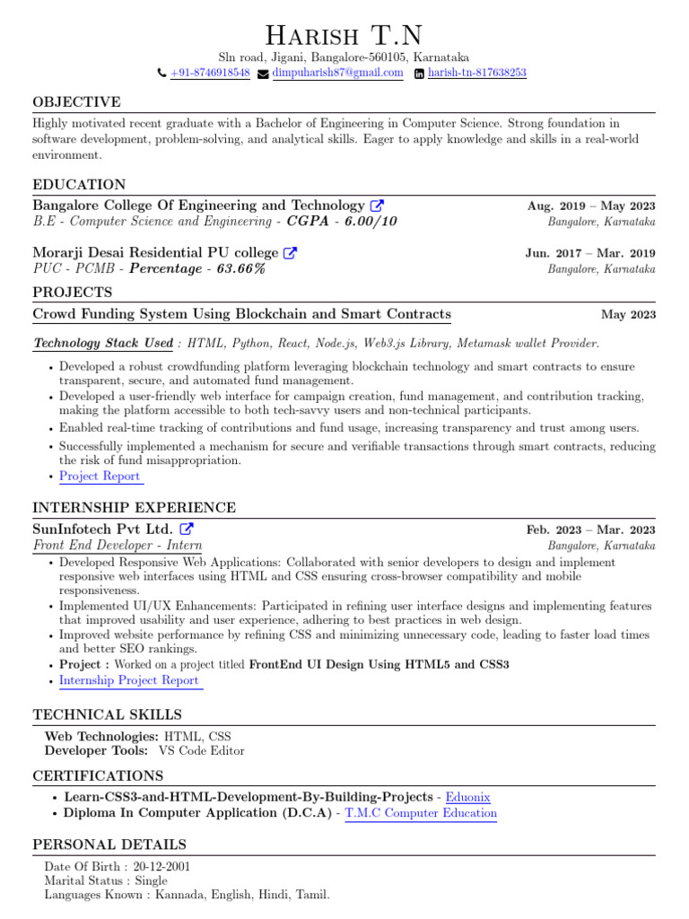 Harish - Resume Final | PDF | User Interface | Computers