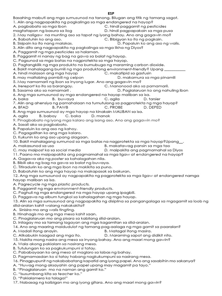 Esp Filipino P.E. Health | PDF