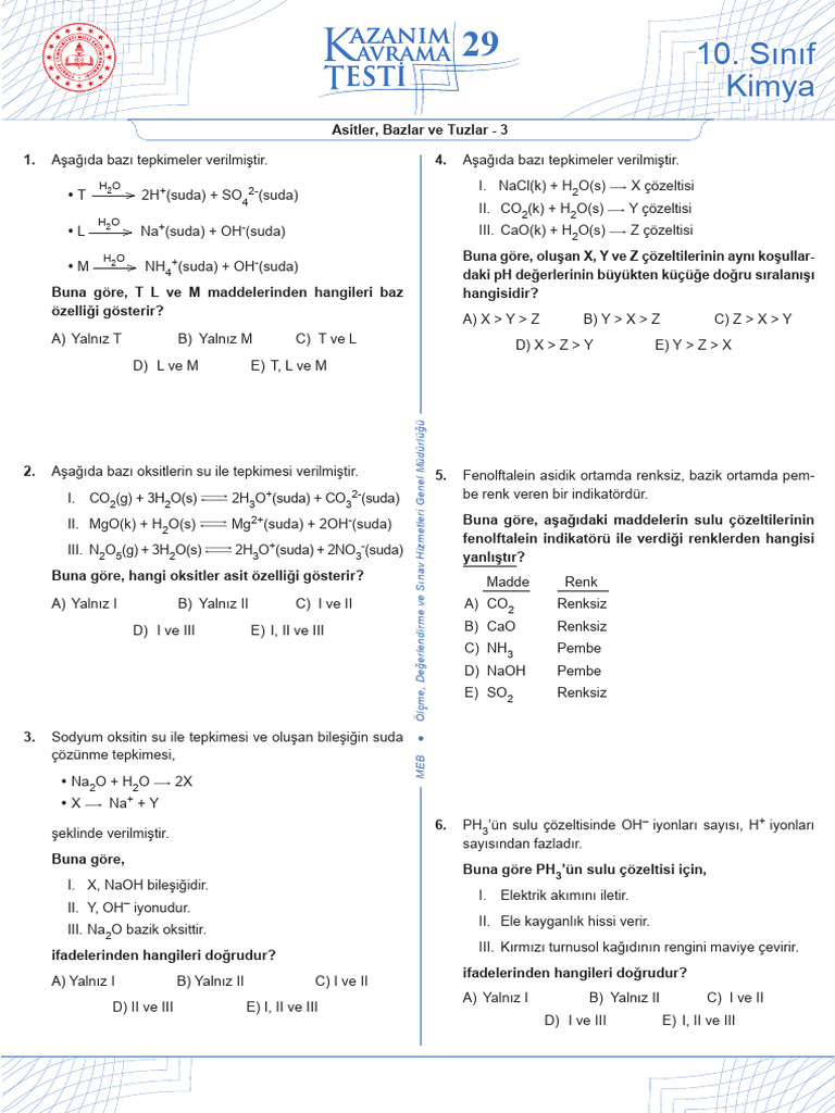 Sınıf 10. Sınıf Kimya Kimya: H O + 4 H O + H O 4 + | PDF