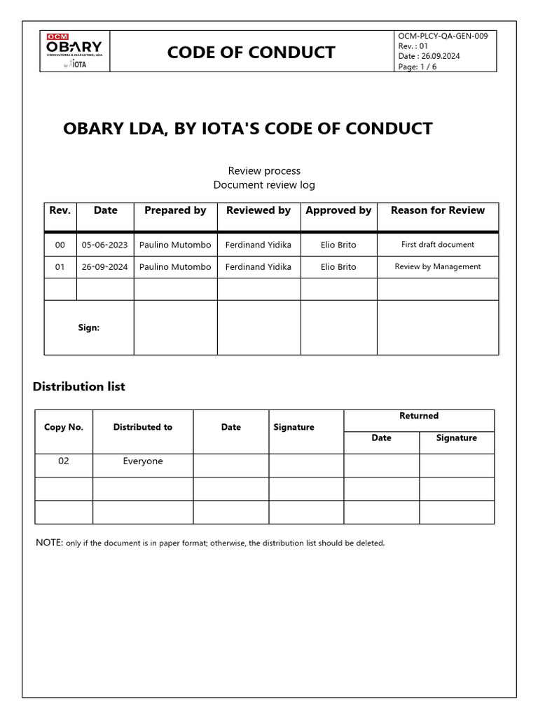 Ocm-cc-qa-gen-001-Obary Lda, by Iota's Code of Conduct en | PDF