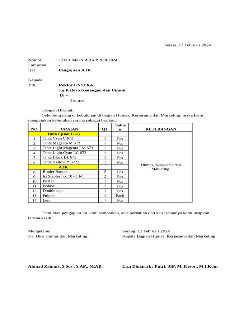 Pengajuan Kebutuhan Humas | PDF