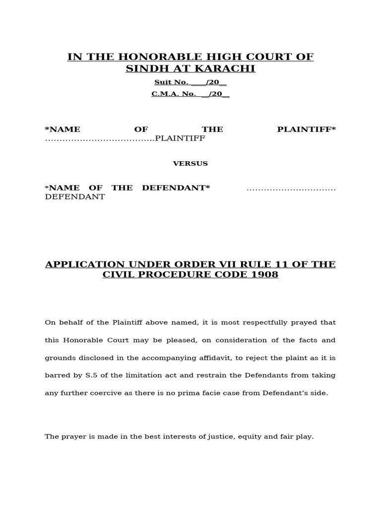 Order VII, Rule 11-Rejection of Plaint | PDF