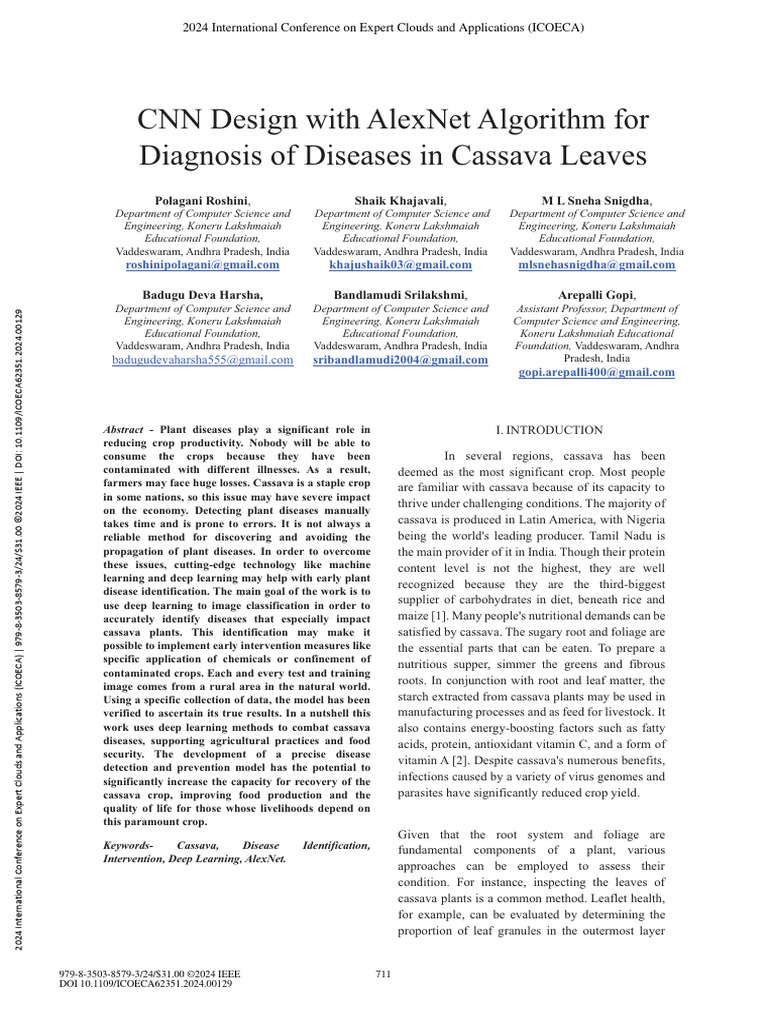 CNN Design With AlexNet Algorithm For Diagnosis of Diseases in Cassava Leaves | PDF