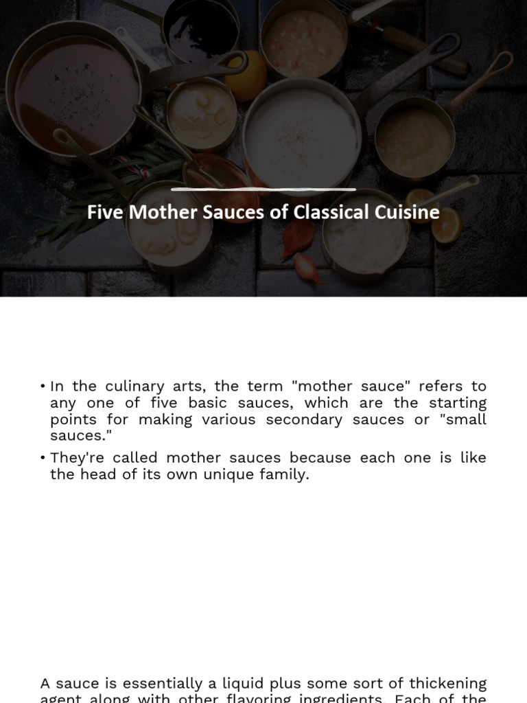 Five Mother Sauces of Classical Cuisine | PDF